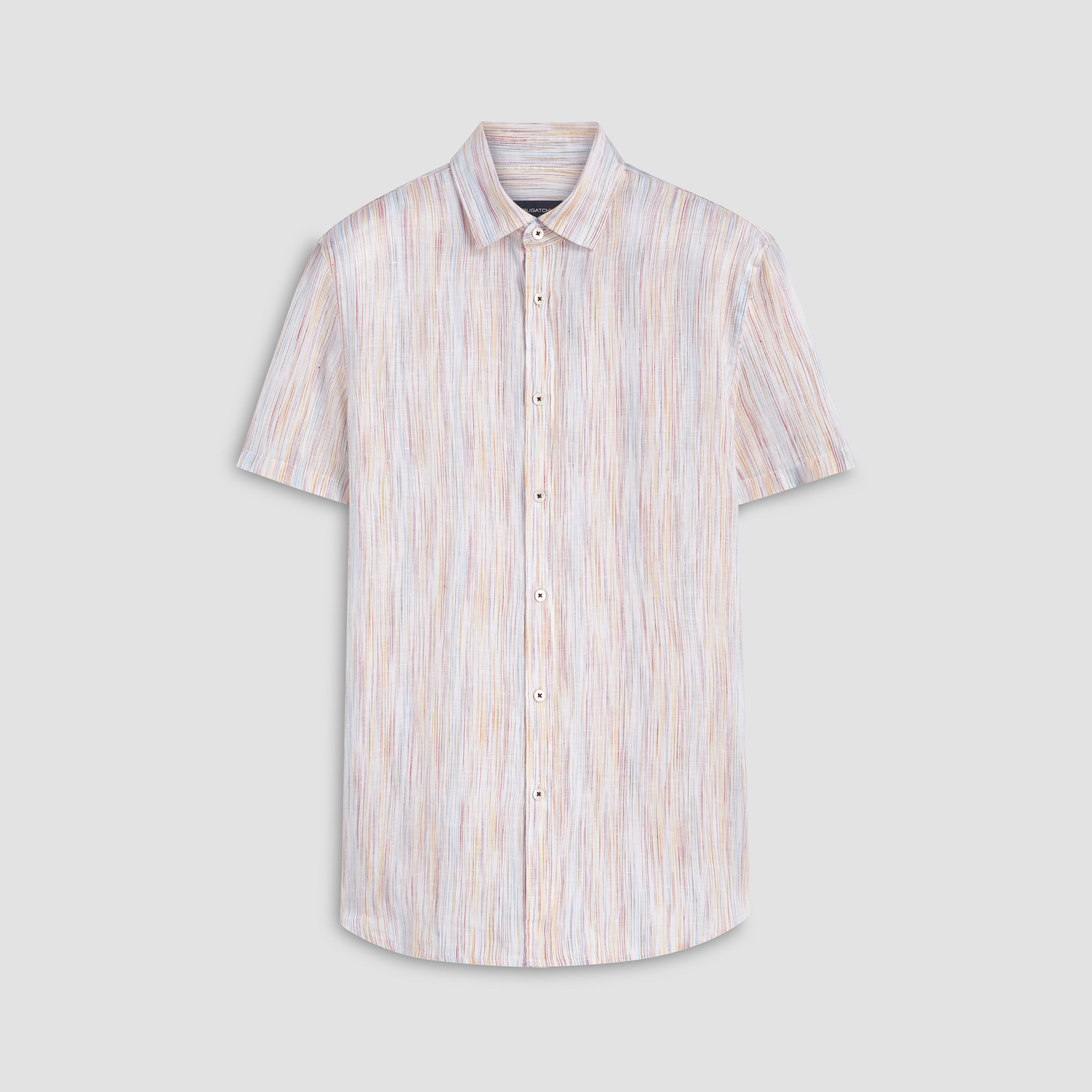 Orson Chalk Stripe Short Sleeve Linen Shirt – BUGATCHI