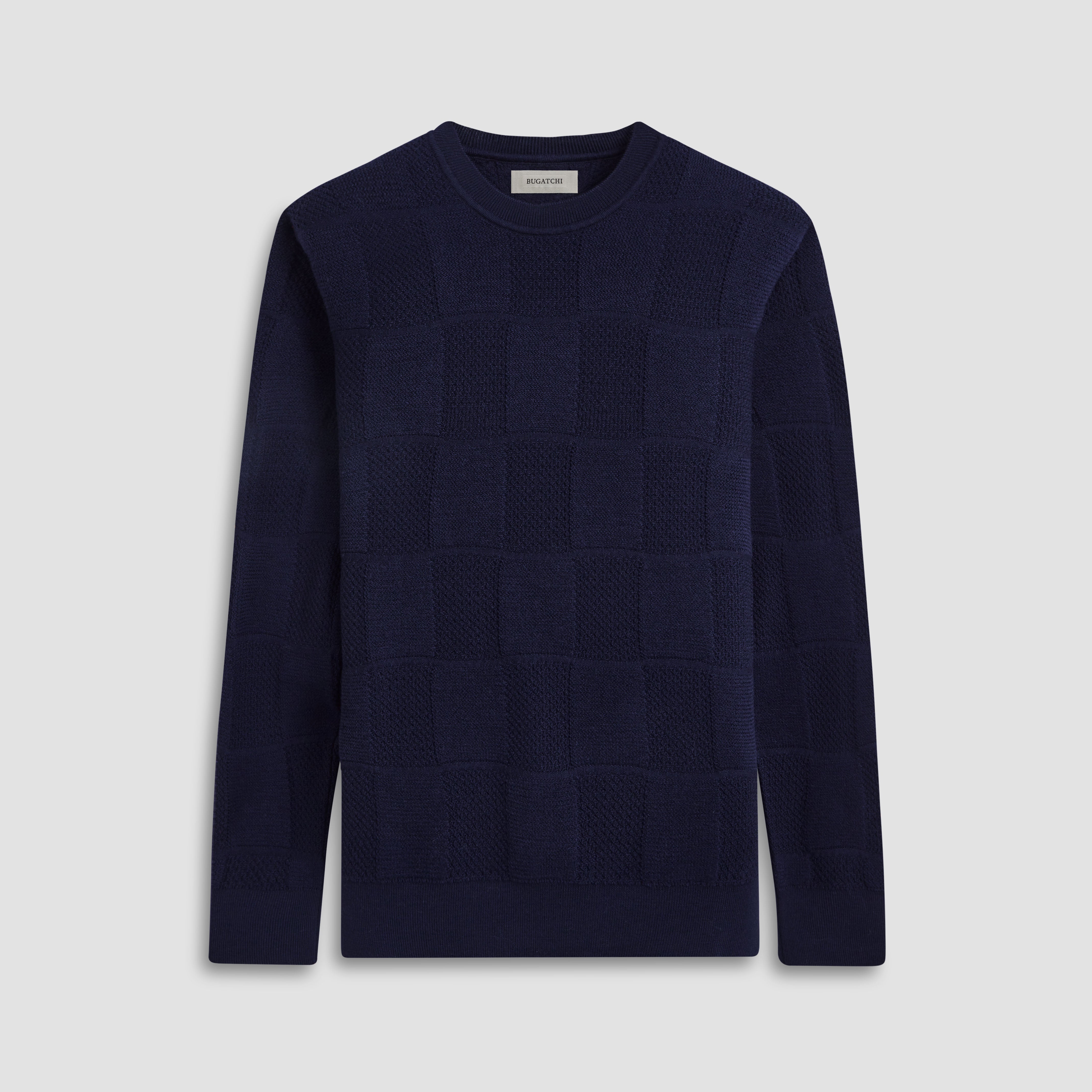 Multi-Stitch Check Jacquard Crew Neck Sweater – BUGATCHI