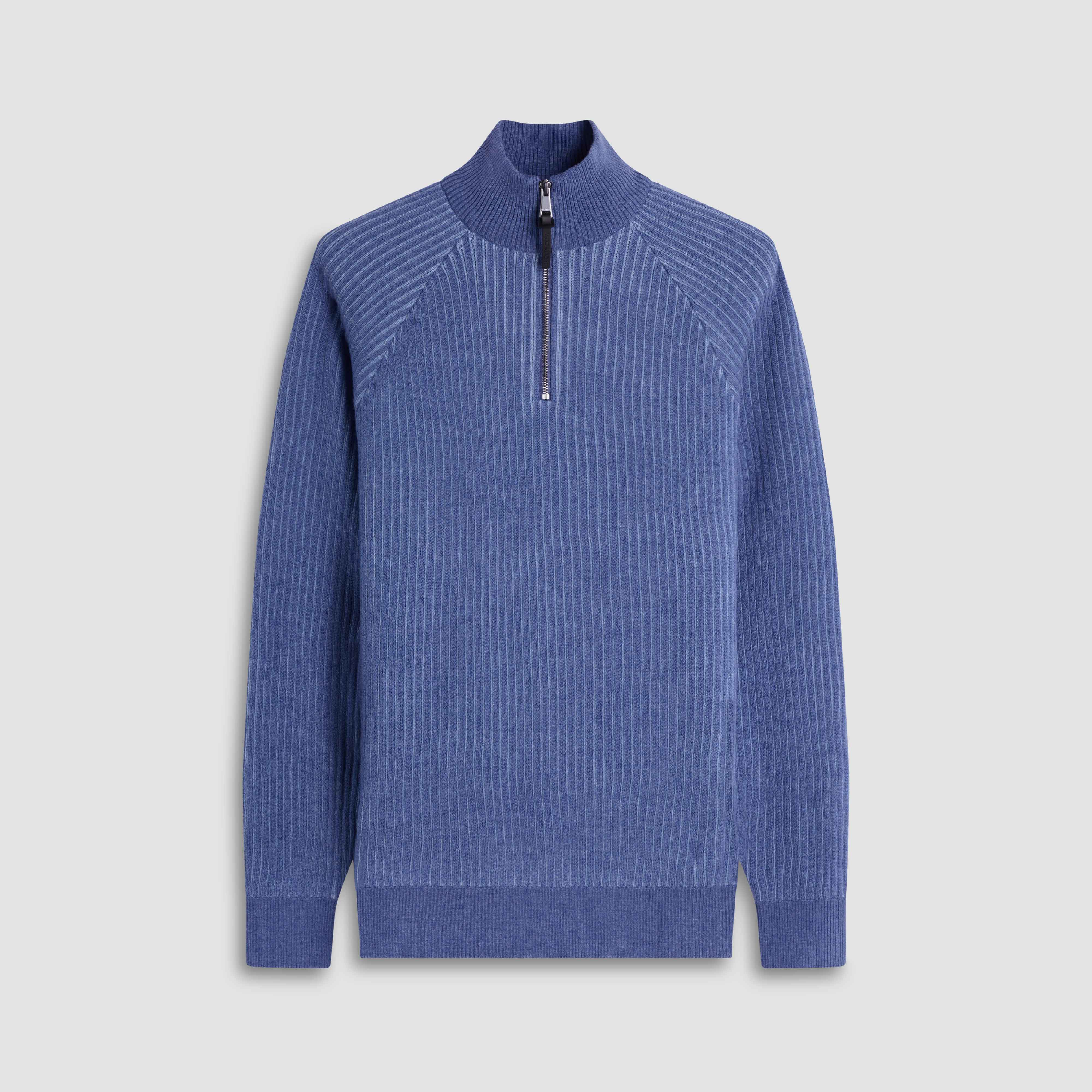 Two-Tone Rib Knit Quarter Zip Sweater – BUGATCHI