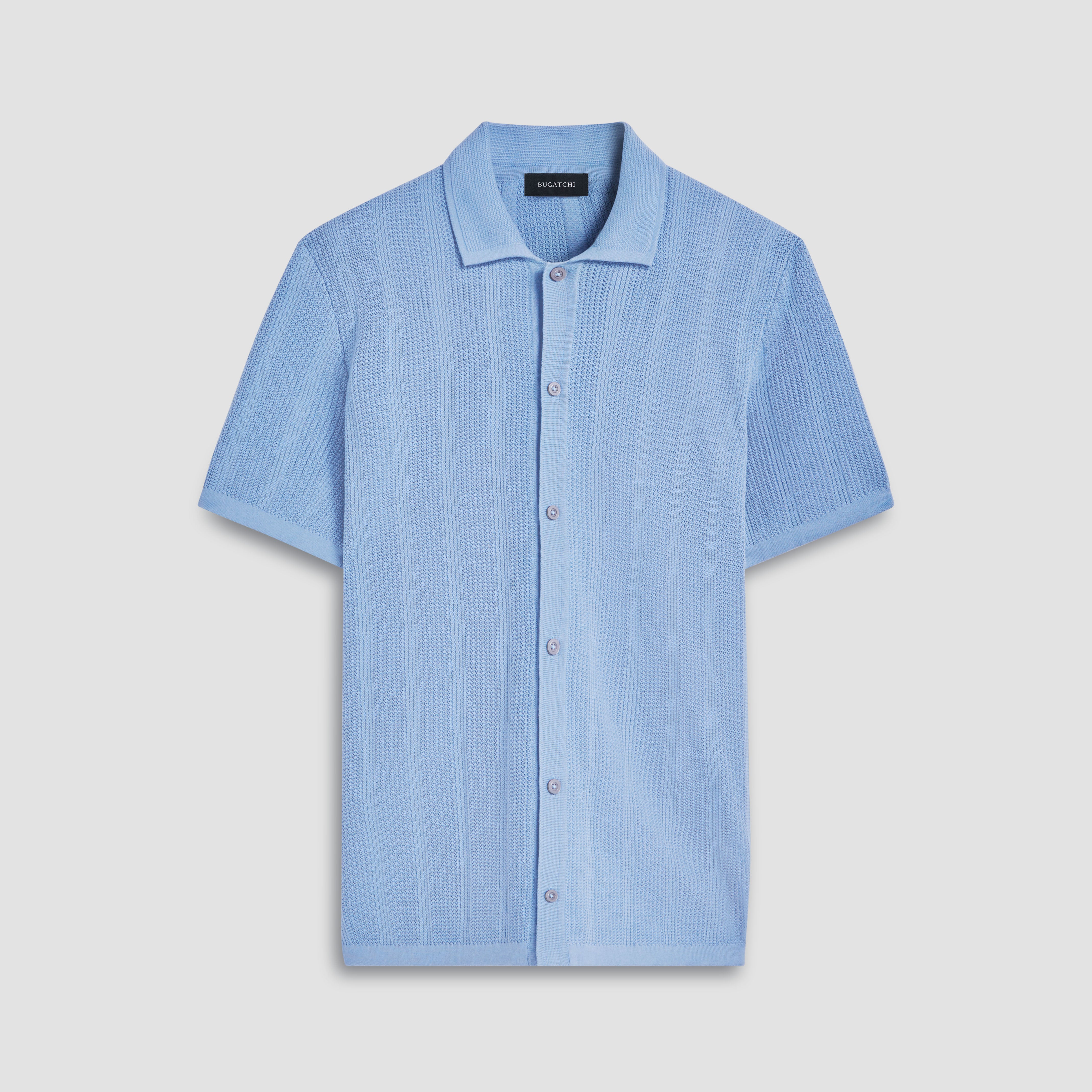 Waffle Rib Full Button Short Sleeve Polo Sweater – BUGATCHI