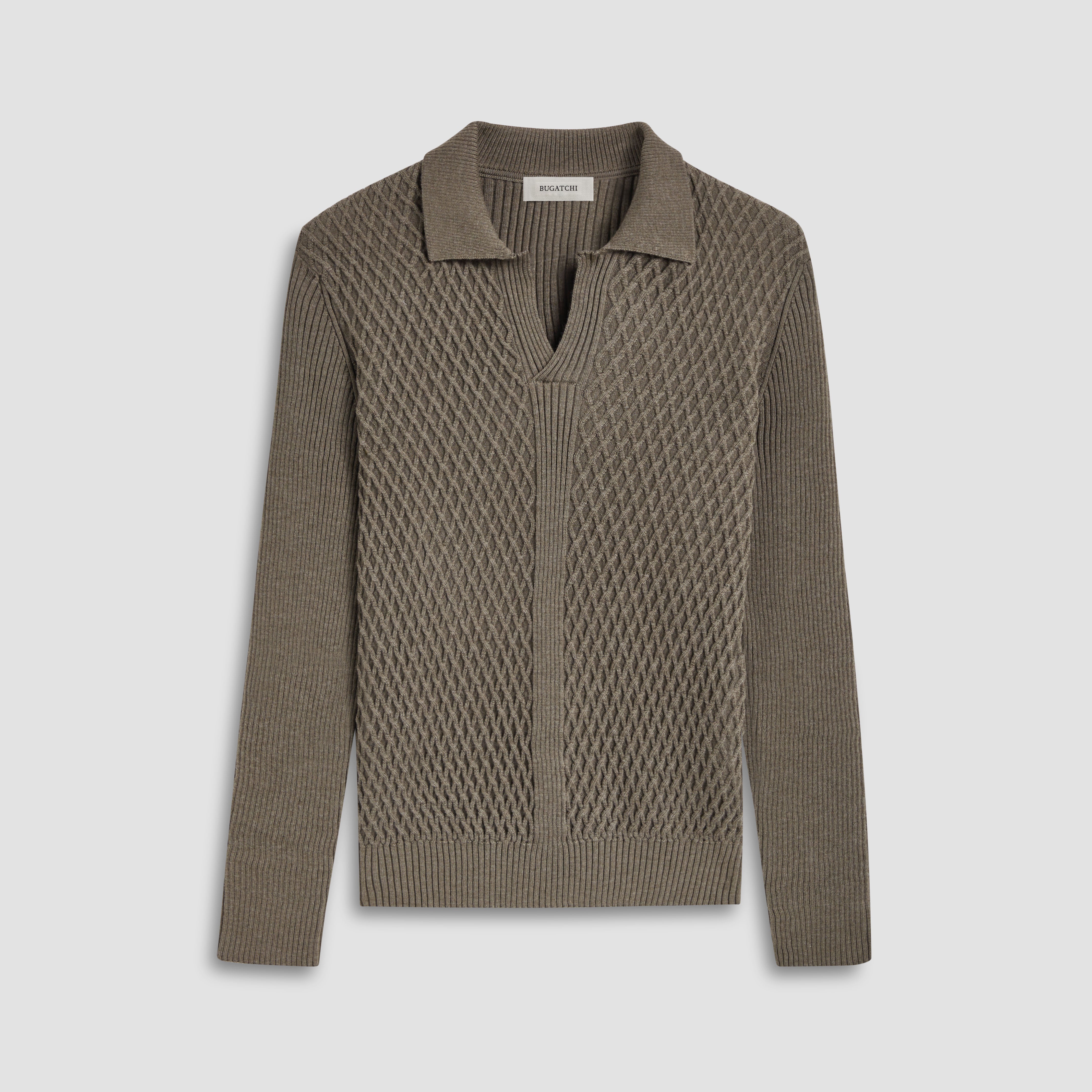 Mixed Stitch Johnny Collar Sweater – BUGATCHI