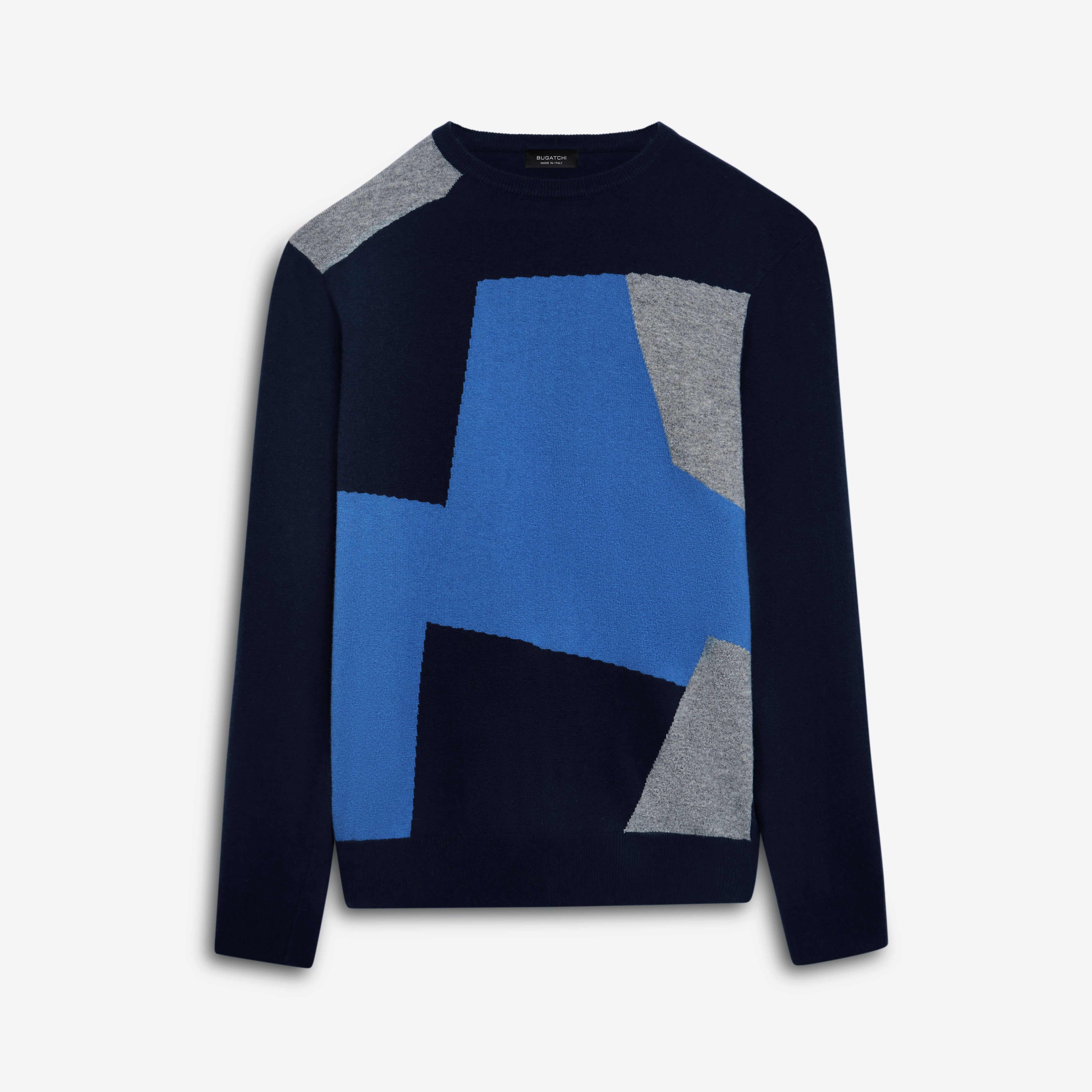 Crew Neck Patchwork Intarsia Sweater – BUGATCHI